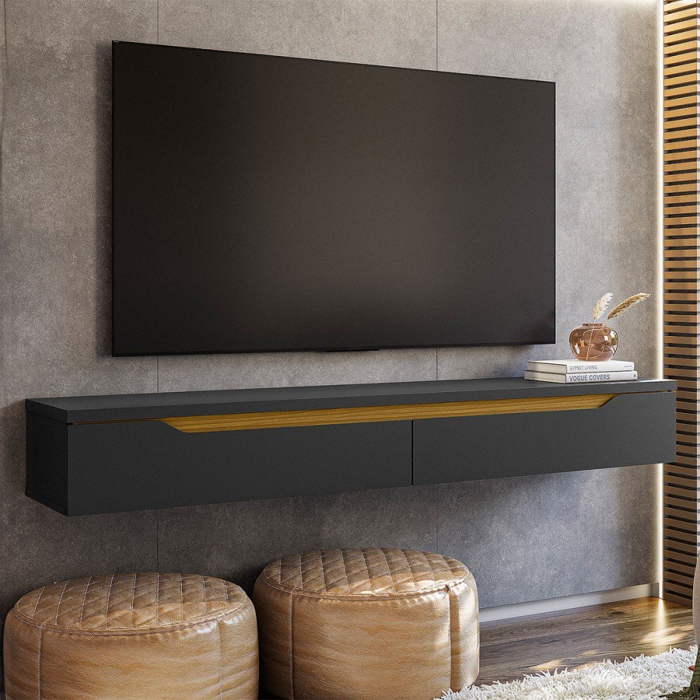 Rack para TV Até 55 Polegadas Suspenso Uno Off White/Cedro - Olivar Móveis