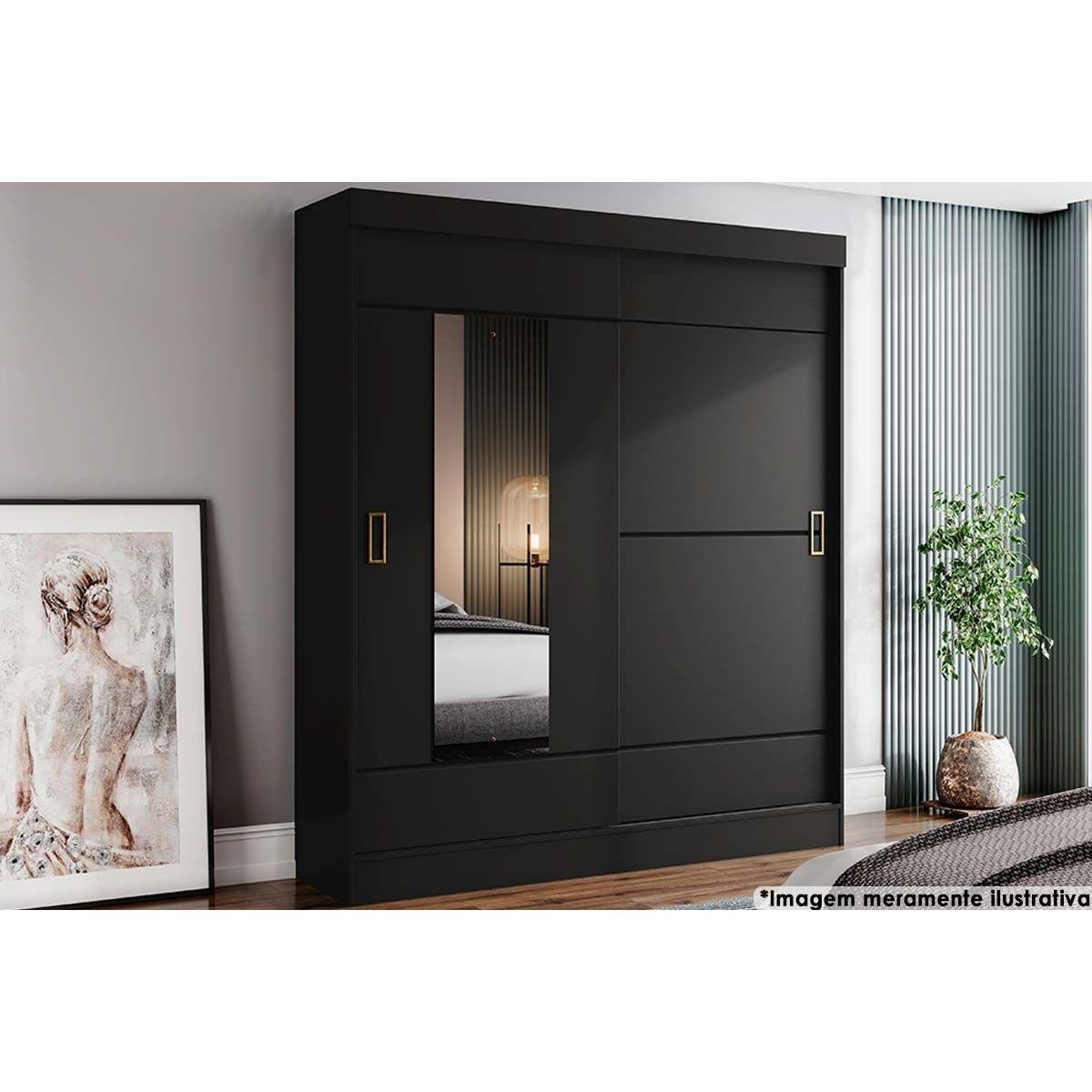 Guarda Roupa Solteiro 2 Portas de Correr e 2 Gavetas c/ Espelho Briz ...