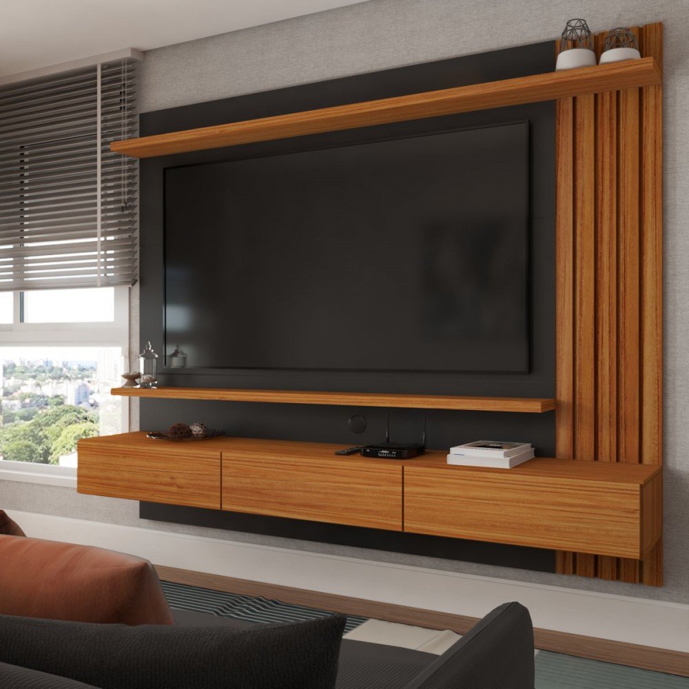 Painel para TV Até 70 Polegadas Christiania Ripado Preto/Freijó - Panorama Móveis