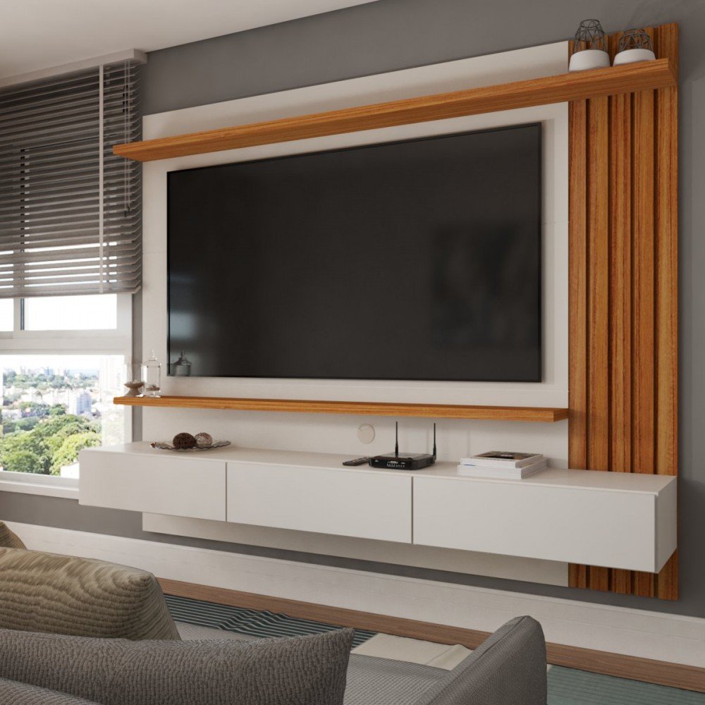 Painel para TV Até 70 Polegadas Christiania Ripado Cinamomo/Off White ...