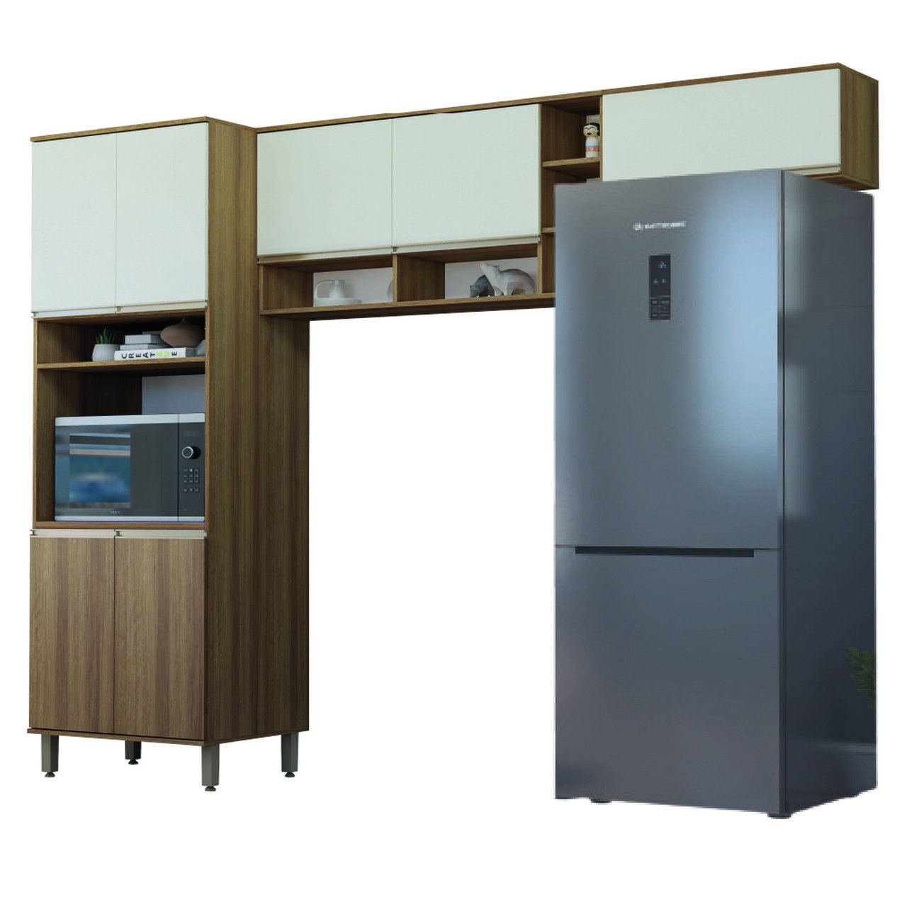 Armário de Cozinha Completa 7 Portas Nicho Para Micro Ondas Madeirado ...