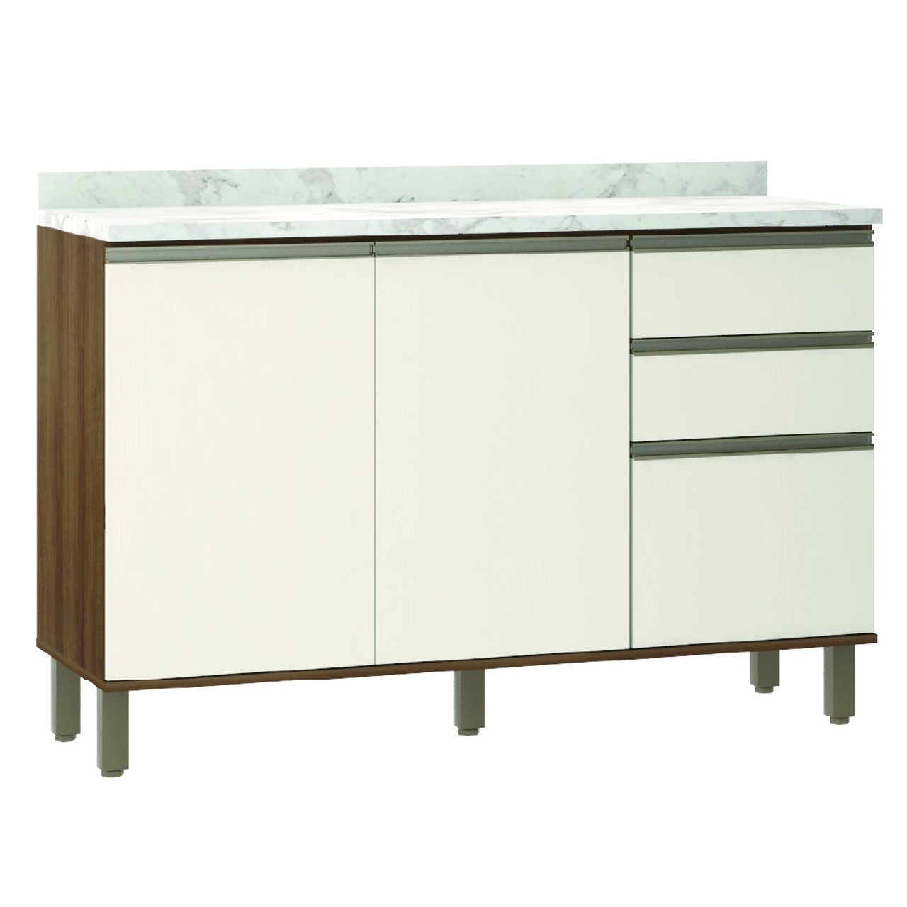 Balcão de Cozinha Triplo Com Tampo 3 Portas 2 Gavetas 1,20m Areia ...