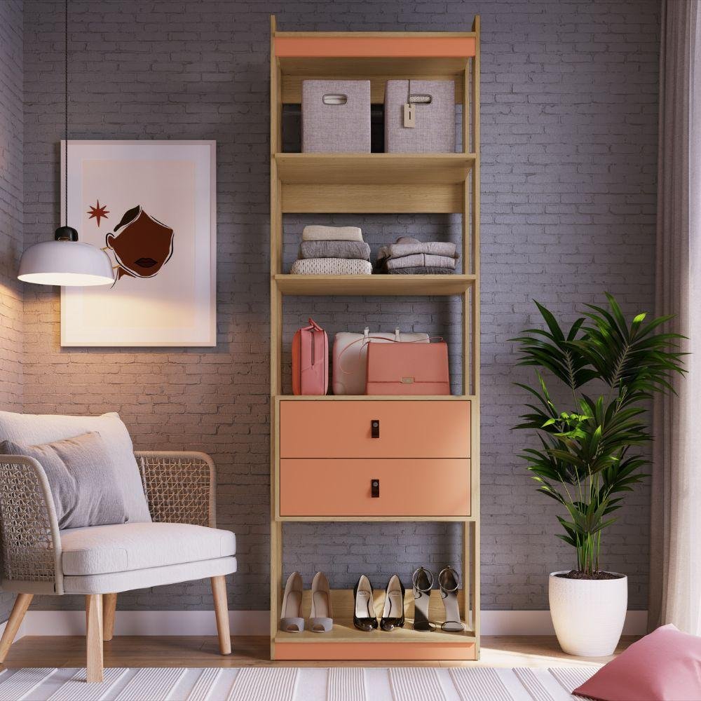 Closet Aberto Guarda Roupa Com 2 Gavetas Amber Savana Frente Argila ...