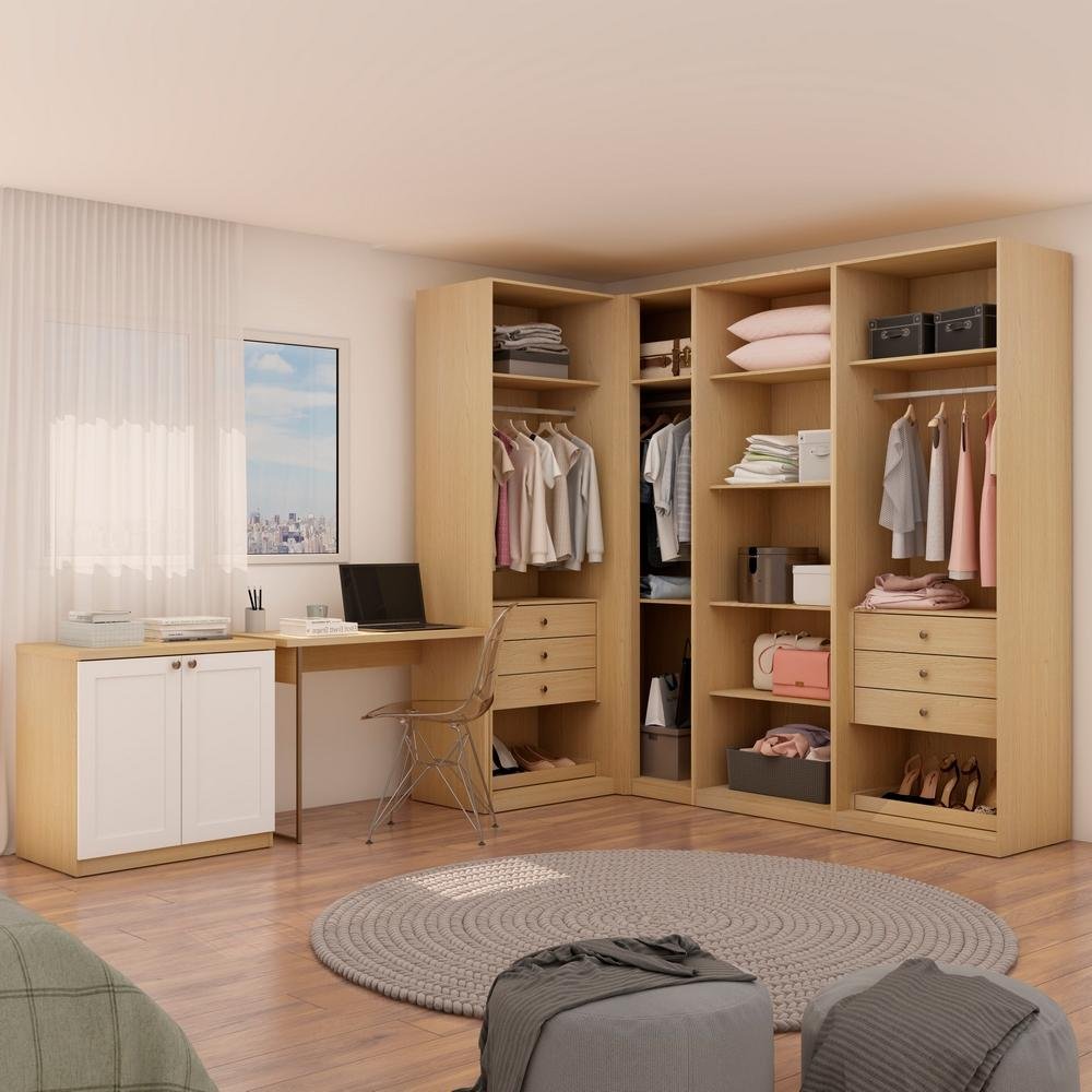 Closet Completo Casal 100% MDF Com 4 Módulos E Escrivaninha Office