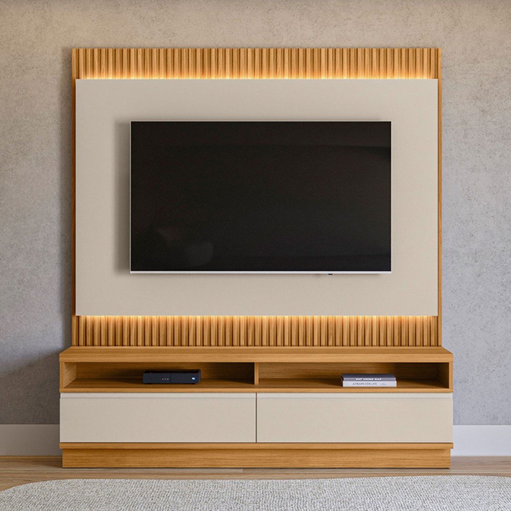 Rack com Painel para TV Até 70 Polegadas São Paulo 2 Gavetas Ripado com ...