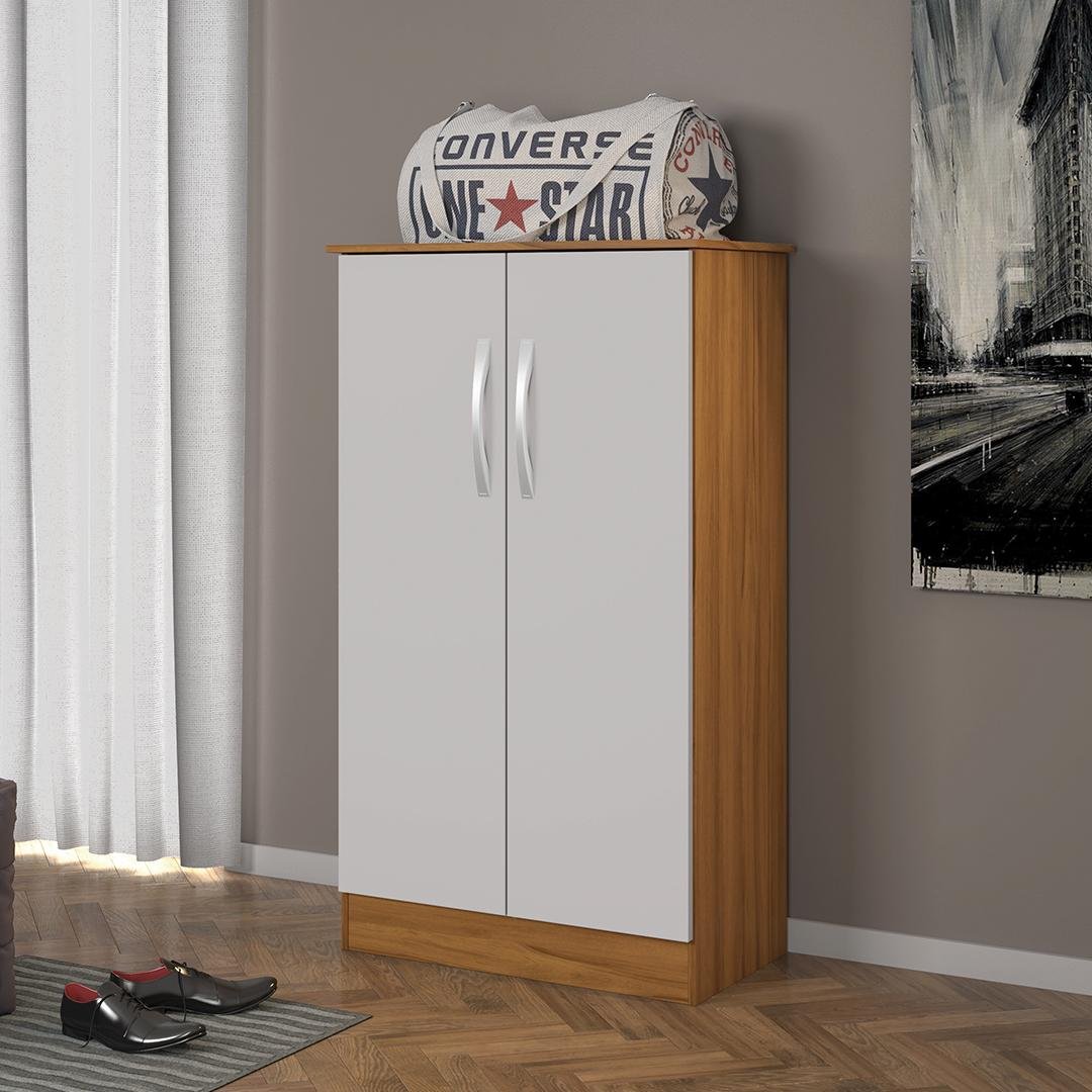 Sapateira Armário Multiuso 63cm 2 Portas Florença Notável Freijó/Off-White