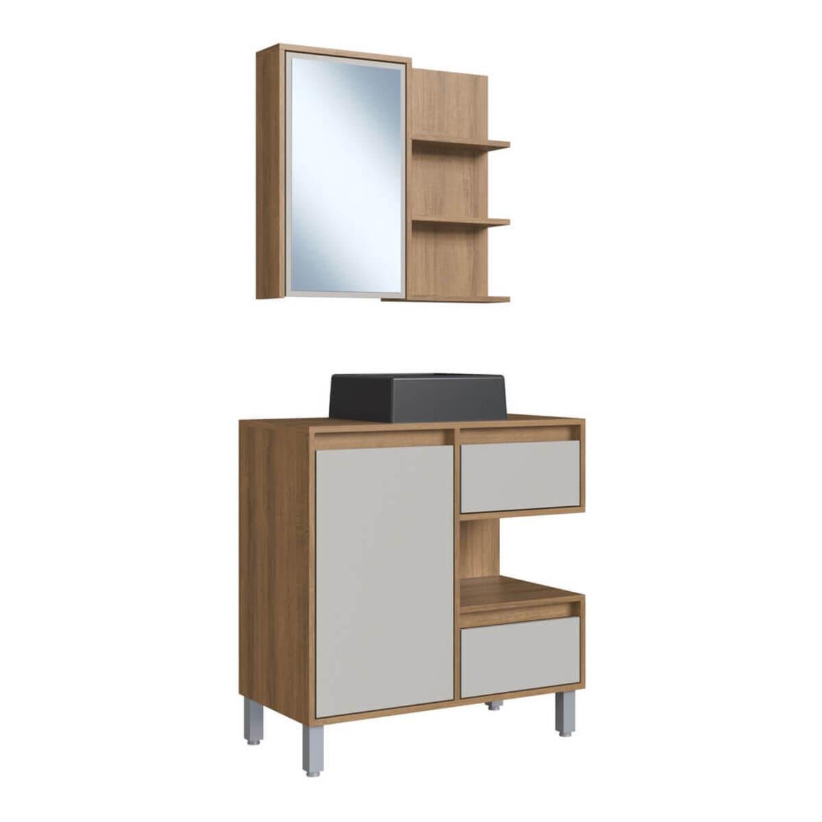 Gabinete 80cm Paula Mel Arenas Espelheira Porta Cuba Preta Em Mármore ...