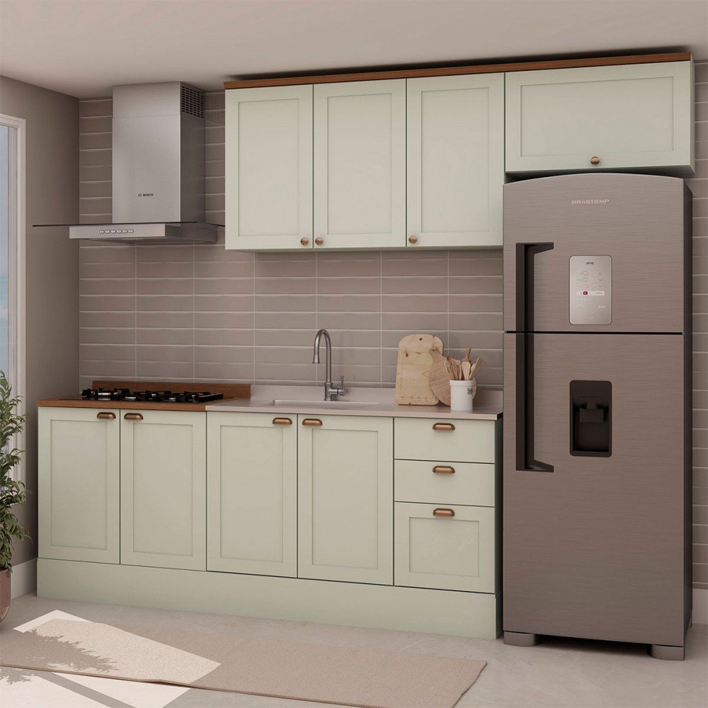 Cozinha Completa Iluminata Com 8 Portas 3 Gavetas 100% Mdf Mint/ébano - Genialflex