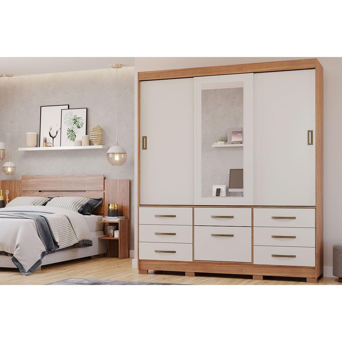 Guarda Roupas 3 Portas de Correr de (1 c/ Espelho) e 7 Gavetas Luiza ...