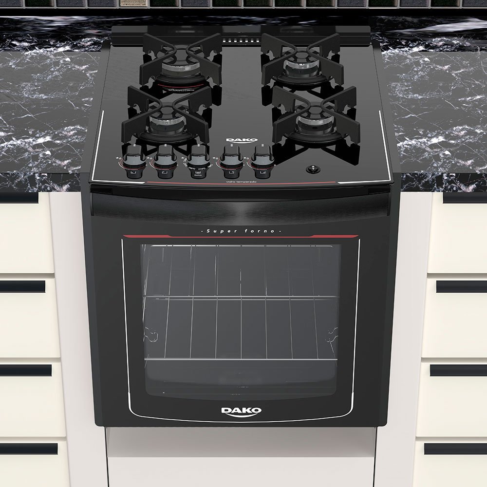 Fogão a Gás de Embutir 4 Bocas Dako Glass, Preto - Colombo