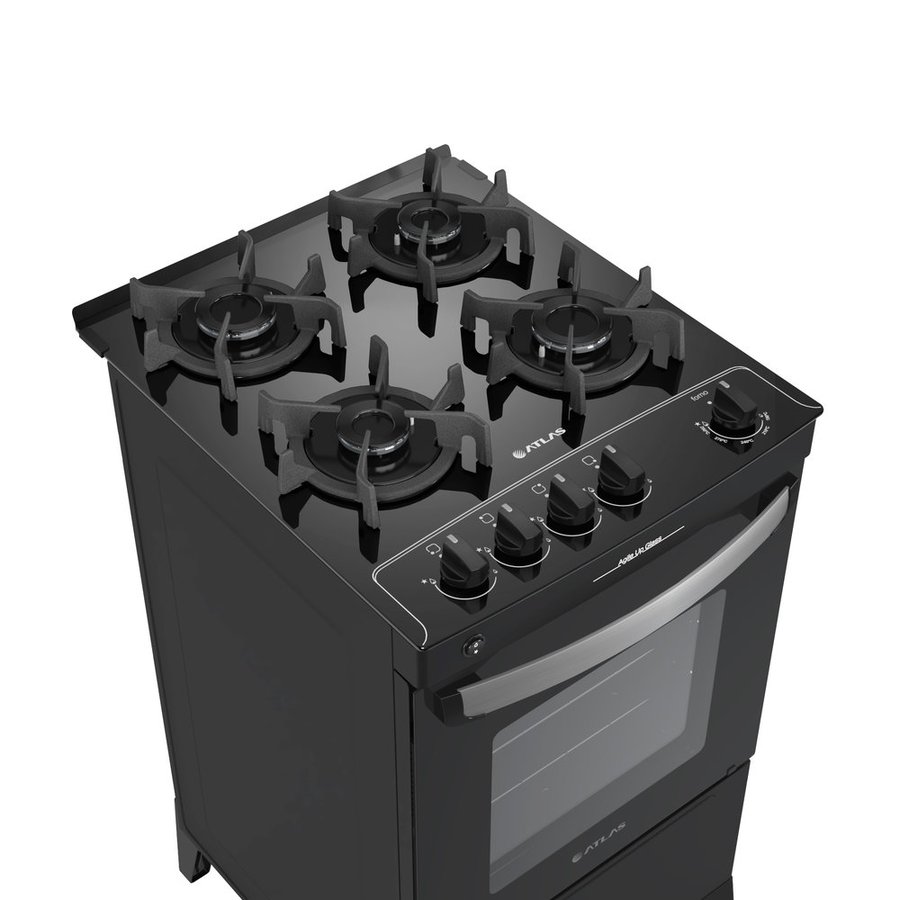 Fogão a Gás de Piso 4 Bocas Atlas Agile Up, Mesa de Vidro, Preto ...